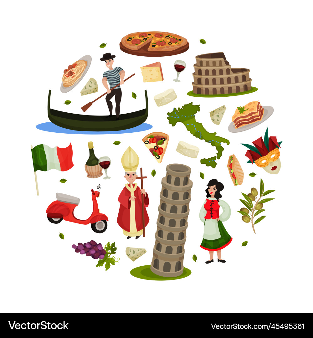 Travel to italy round composition design Vector Image