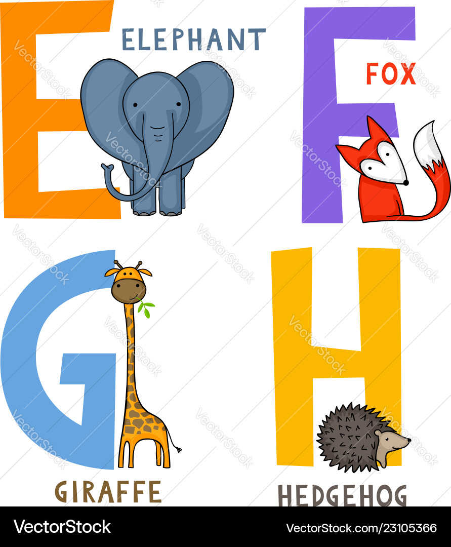 Animal alphabet e f g and h Royalty Free Vector Image