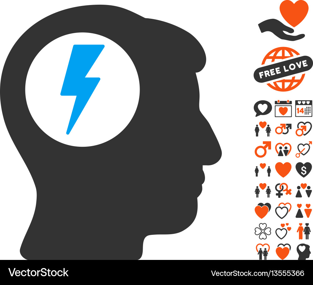 Brain electric shock icon with dating bonus Vector Image