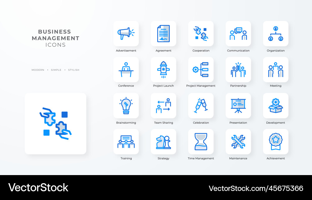 Business management icon collection with blue Vector Image