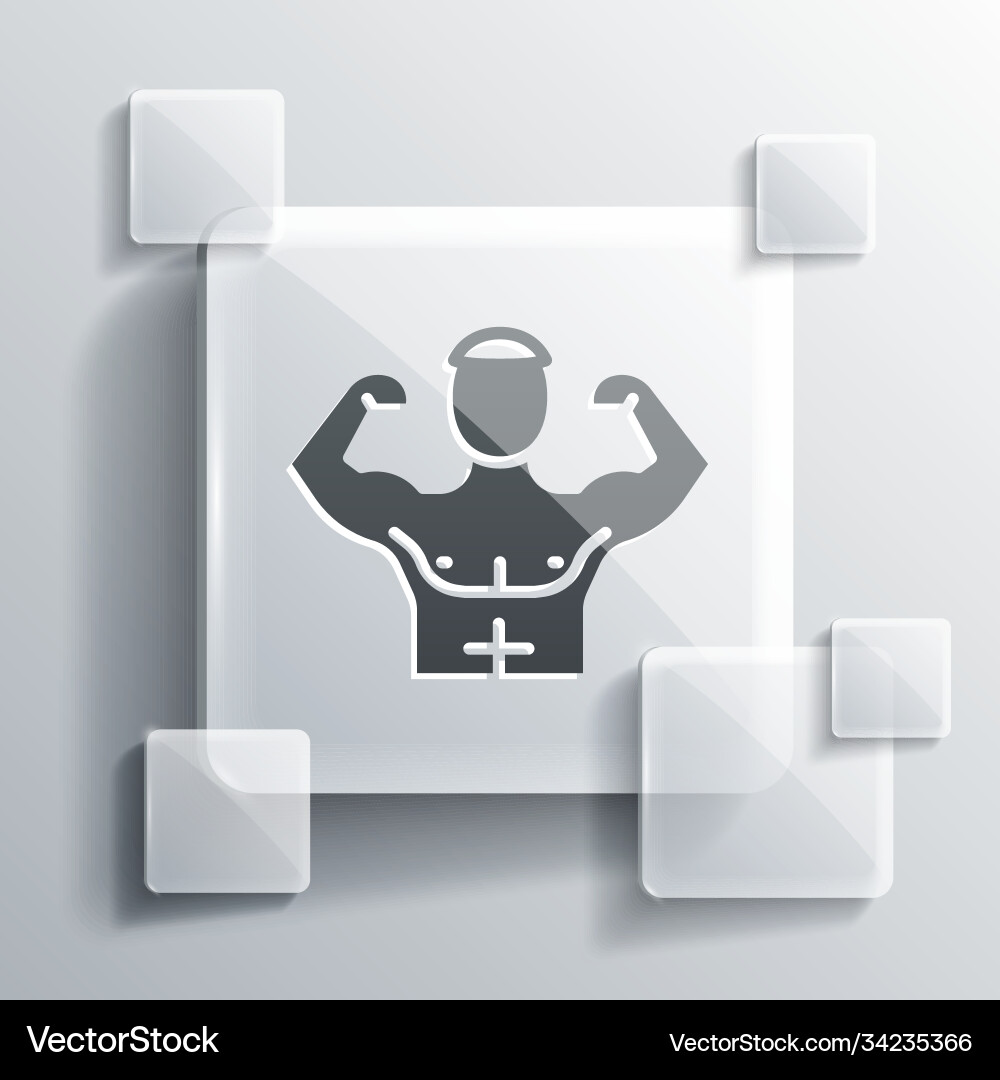 Grey bodybuilder showing his muscles icon isolated