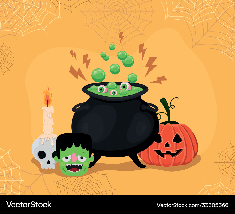 Halloween pumpkin frankenstein cartoons and witch Vector Image