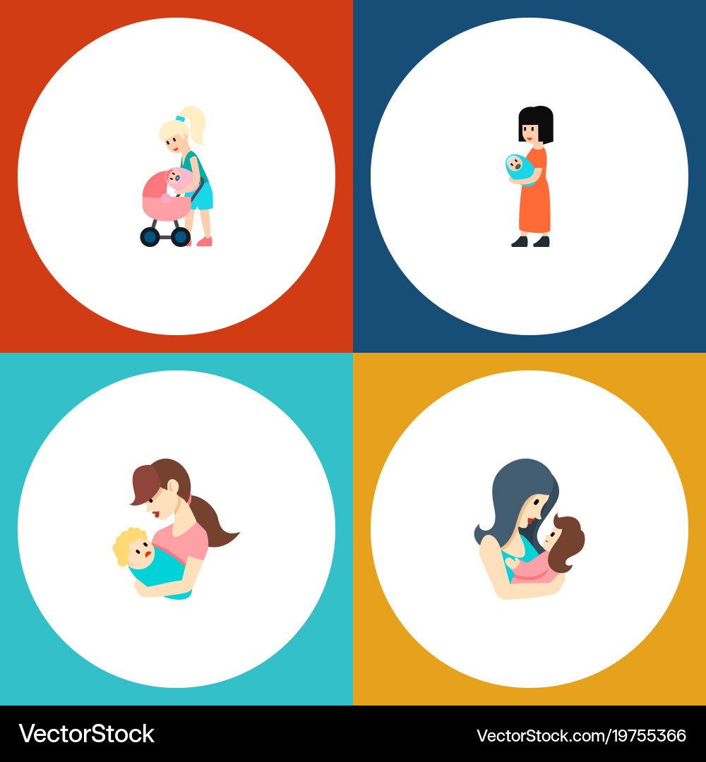 Icon flat parent set of mam perambulator Vector Image