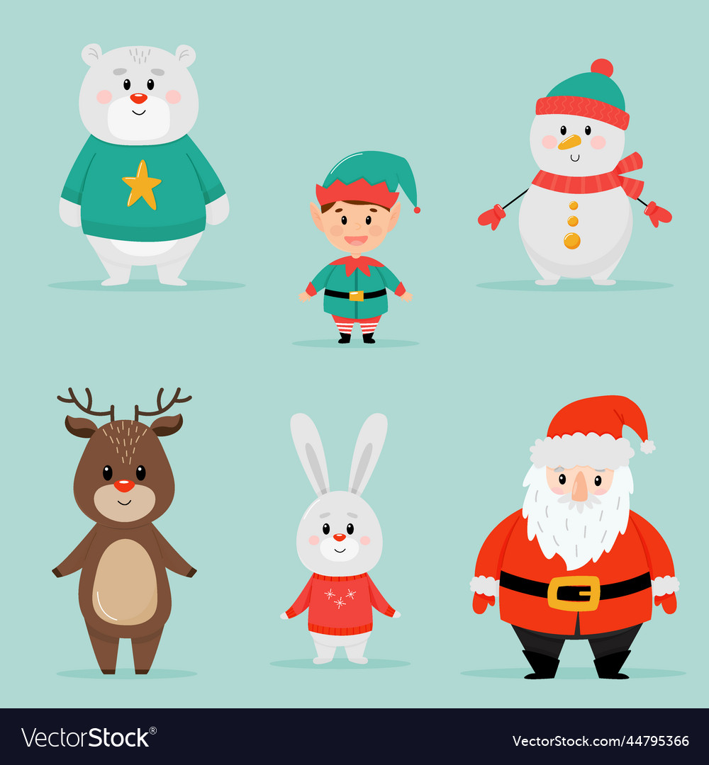 Set of funny christmas characters Royalty Free Vector Image