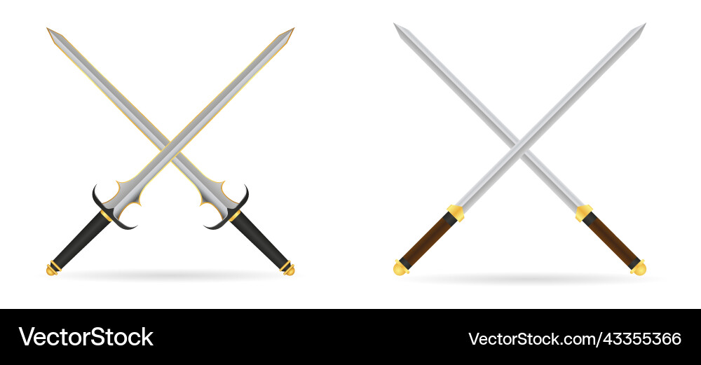 Set of realistic sword warrior with metal shield Vector Image