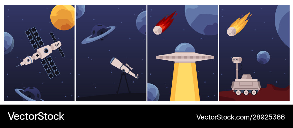 Set space cards or posters with spaceship and Vector Image