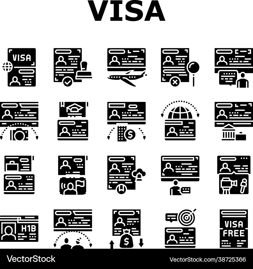 Visa for traveling collection icons set Royalty Free Vector