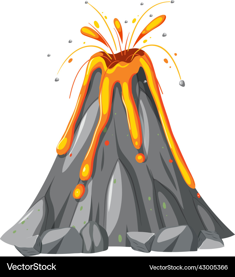 Volcano with lava in cartoon style Royalty Free Vector Image