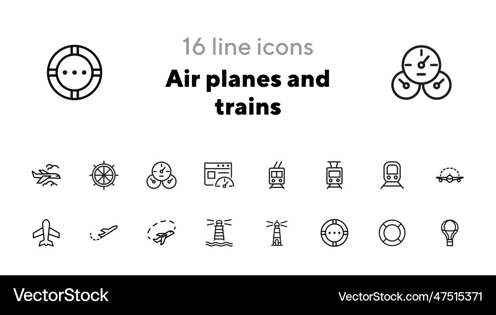 Air planes and trains icons Royalty Free Vector Image