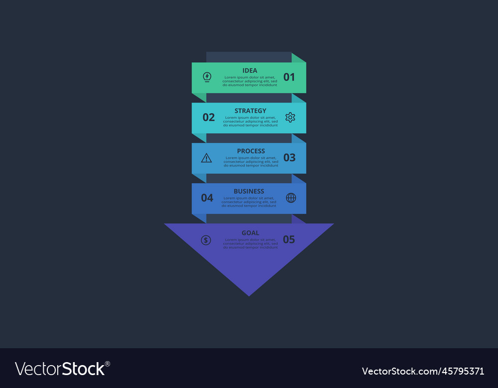Arrows dark infographic with 5 elements template Vector Image