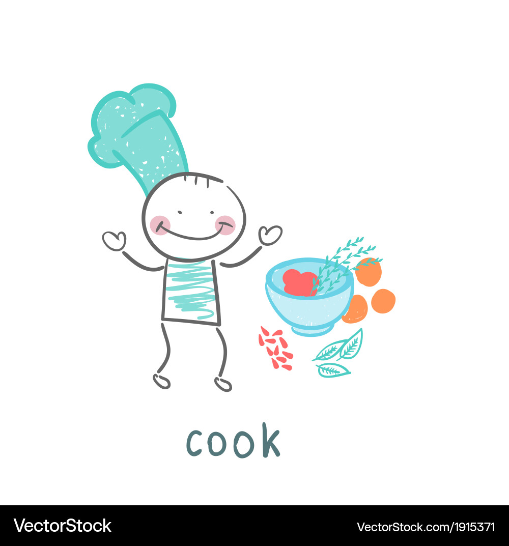 Cook standing next to a plate of fruit Royalty Free Vector