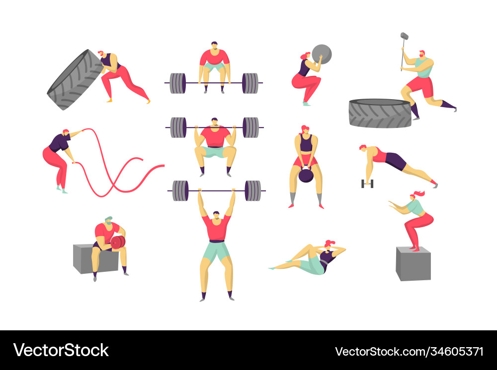 Cross fit people training cartoon characters Vector Image