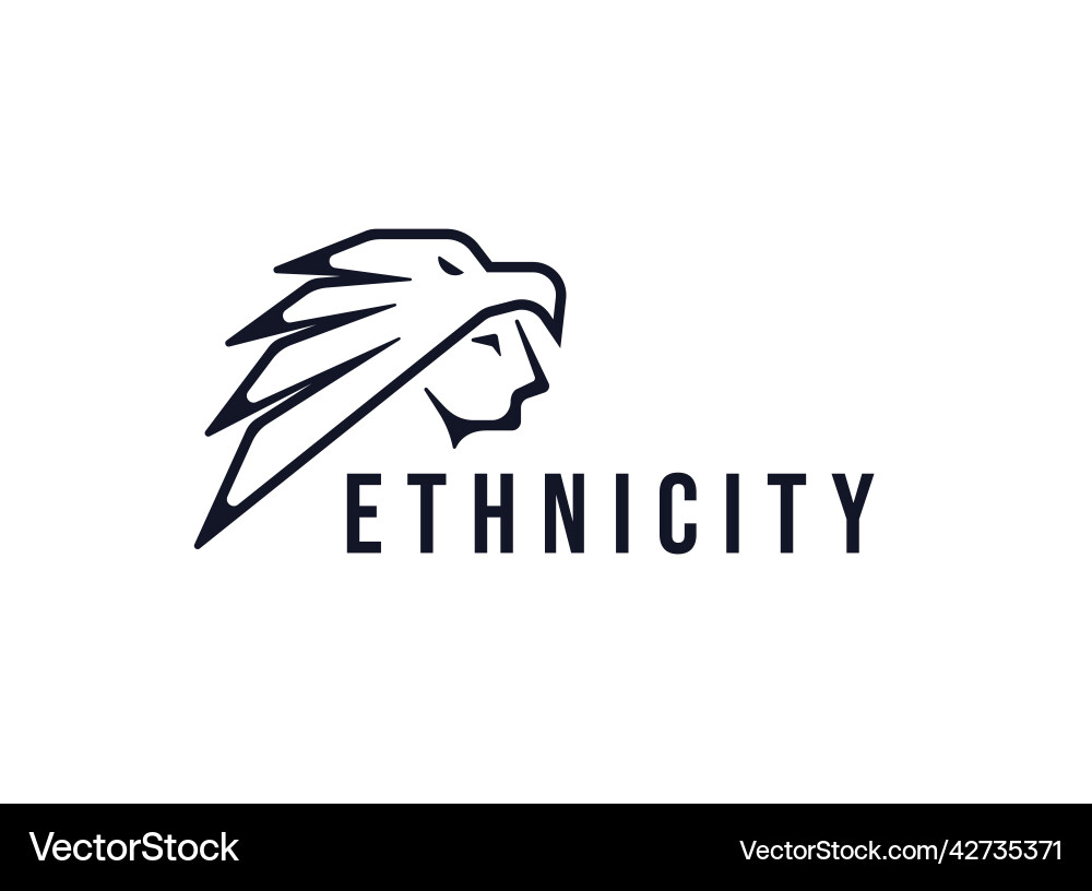 Indian tribe man logo head with falcon Royalty Free Vector