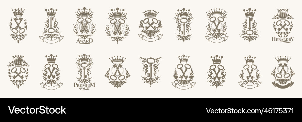 Keys logos big set vintage heraldic turnkeys Vector Image