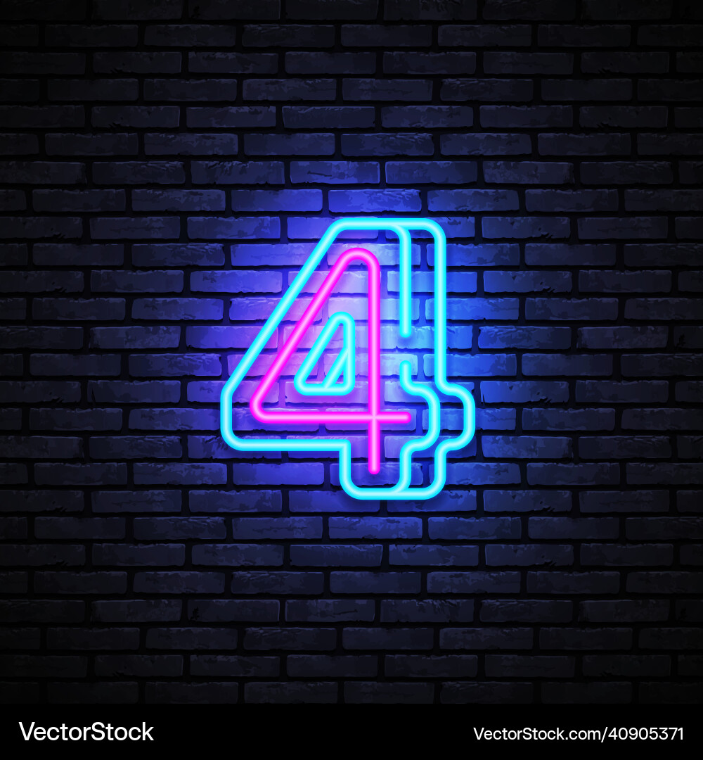 Number four symbol neon sign Royalty Free Vector Image