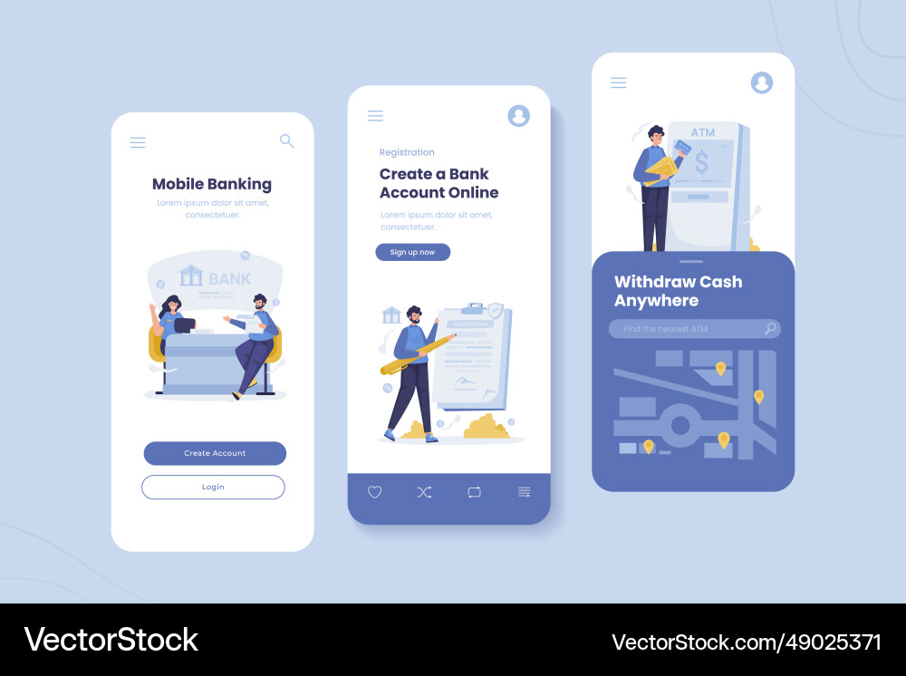 Set of mobile banking app onboard screen template Vector Image
