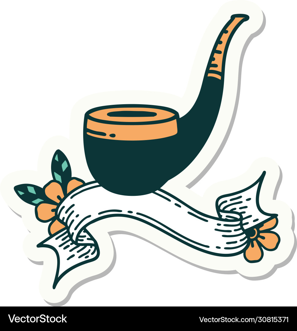 Tattoo sticker with banner a smokers pipe Vector Image
