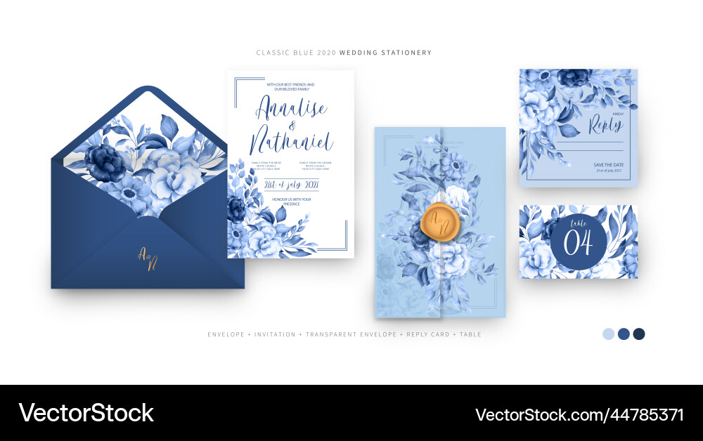 Wedding set template classic blue design Vector Image