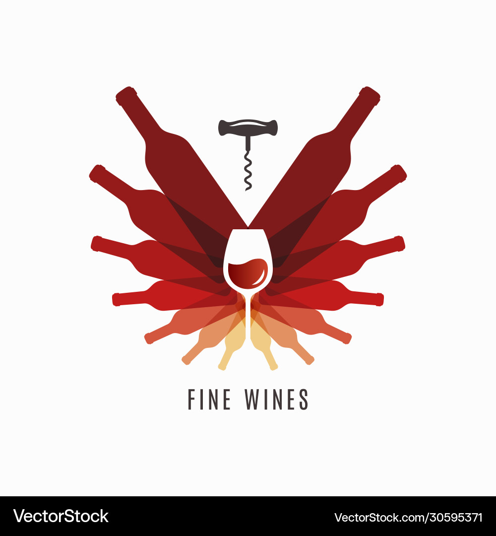 Wine bottles with glass logo cellar screw Vector Image