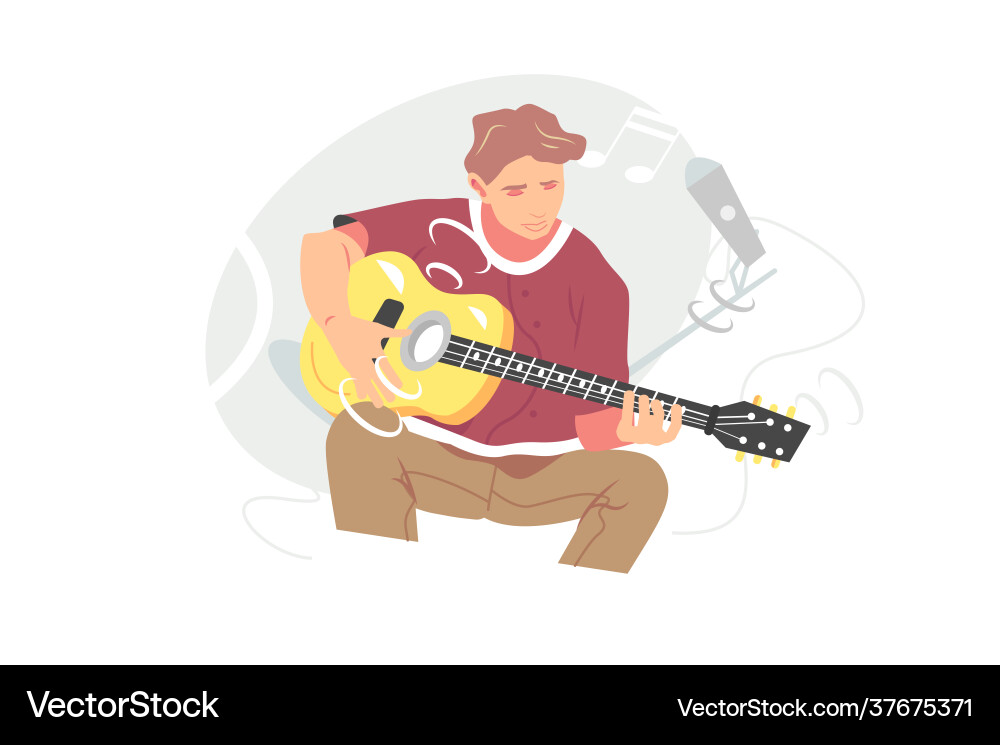 Young musician playing guitar instrument Vector Image