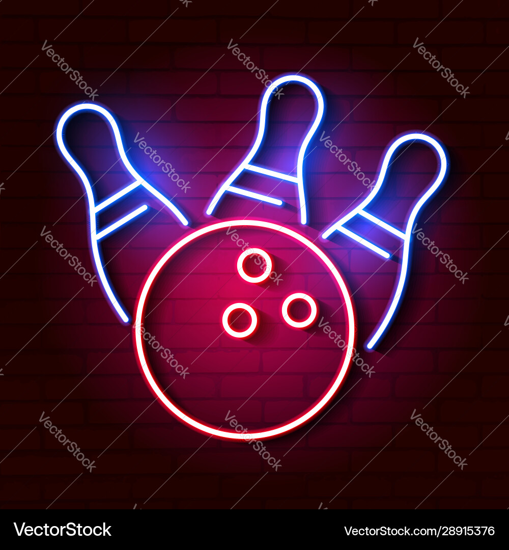 Bowling ball and skittles neon lights Royalty Free Vector