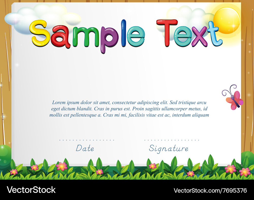 Certificate template with butterfly in the garden Vector Image