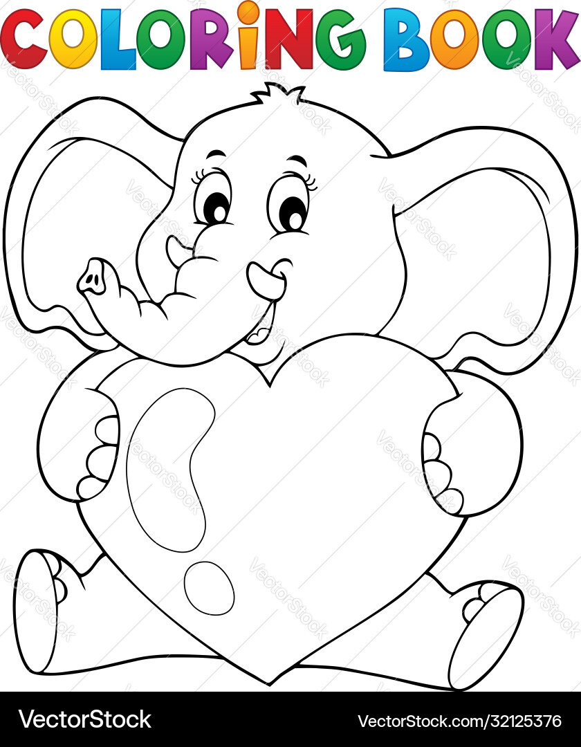 Coloring book elephant holding heart Royalty Free Vector
