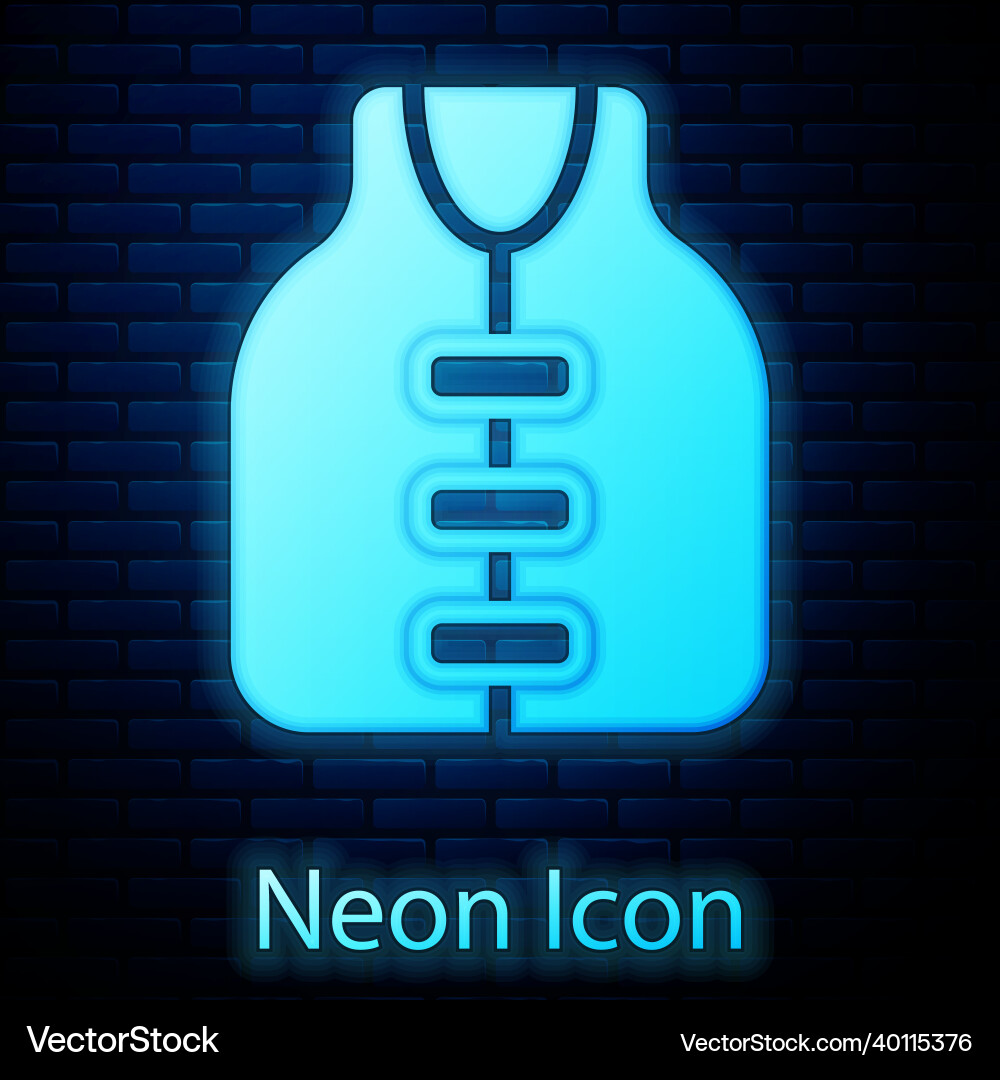Glowing neon life jacket icon isolated on brick Vector Image