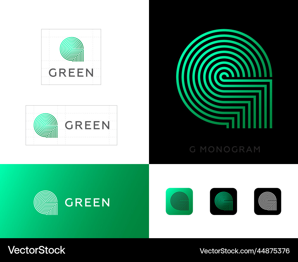 Green logo g monogram consists of some thin lines Vector Image