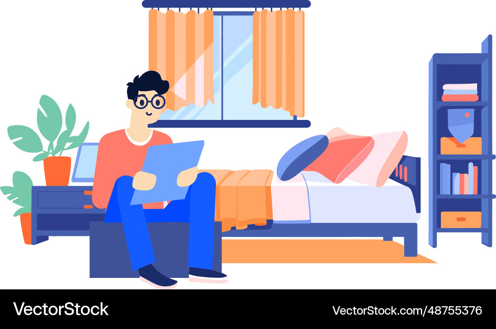 Hand drawn a male character is reading book Vector Image