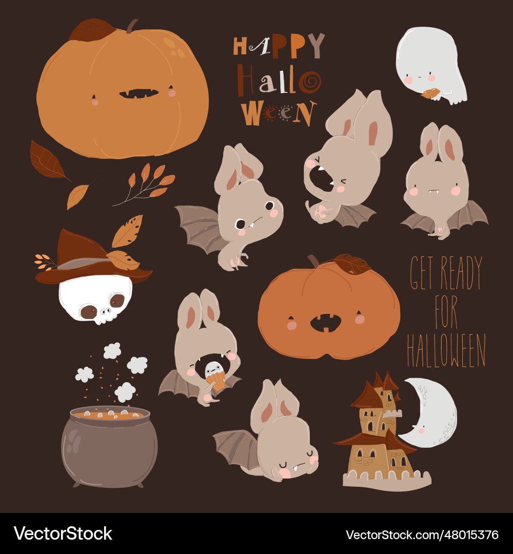 Happy halloween childish collection with design Vector Image