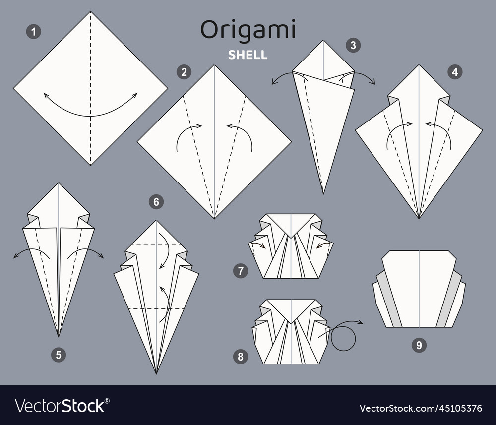 Origami tutorial scheme for kids shell Royalty Free Vector