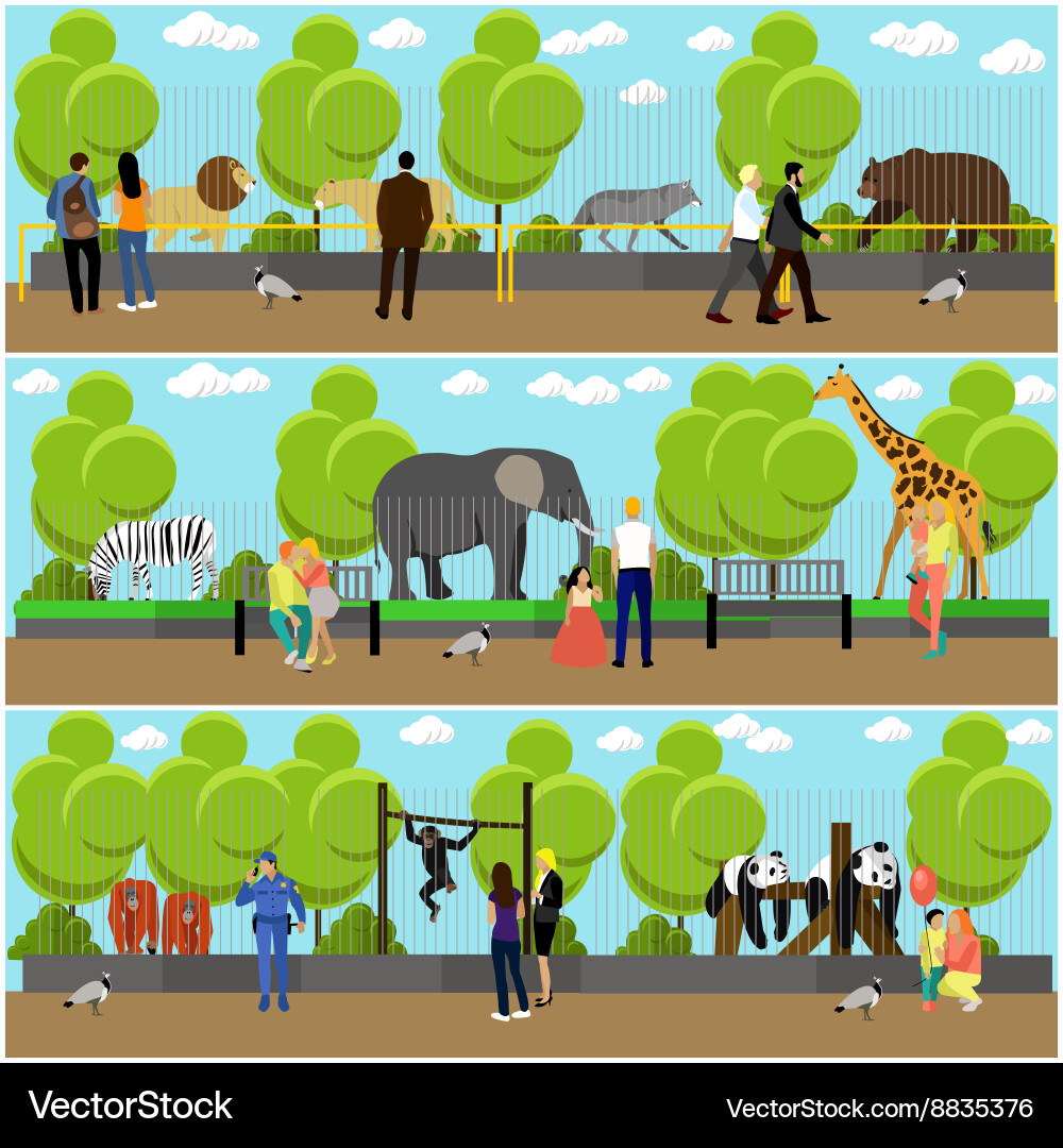 Zoo concept banners people visiting zoopark Vector Image
