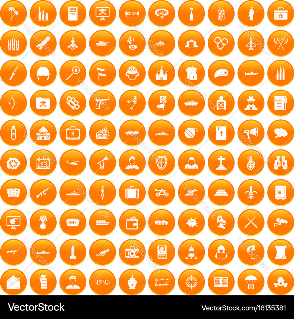 100 Military Icons Set Orange Royalty Free Vector Image