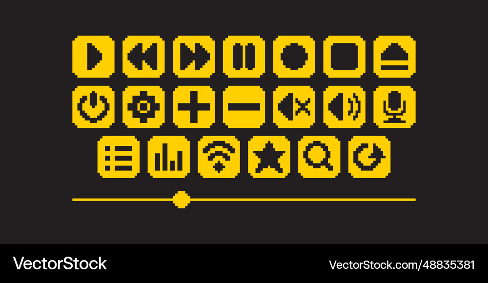 8 bit buttons for audio or video on black Vector Image