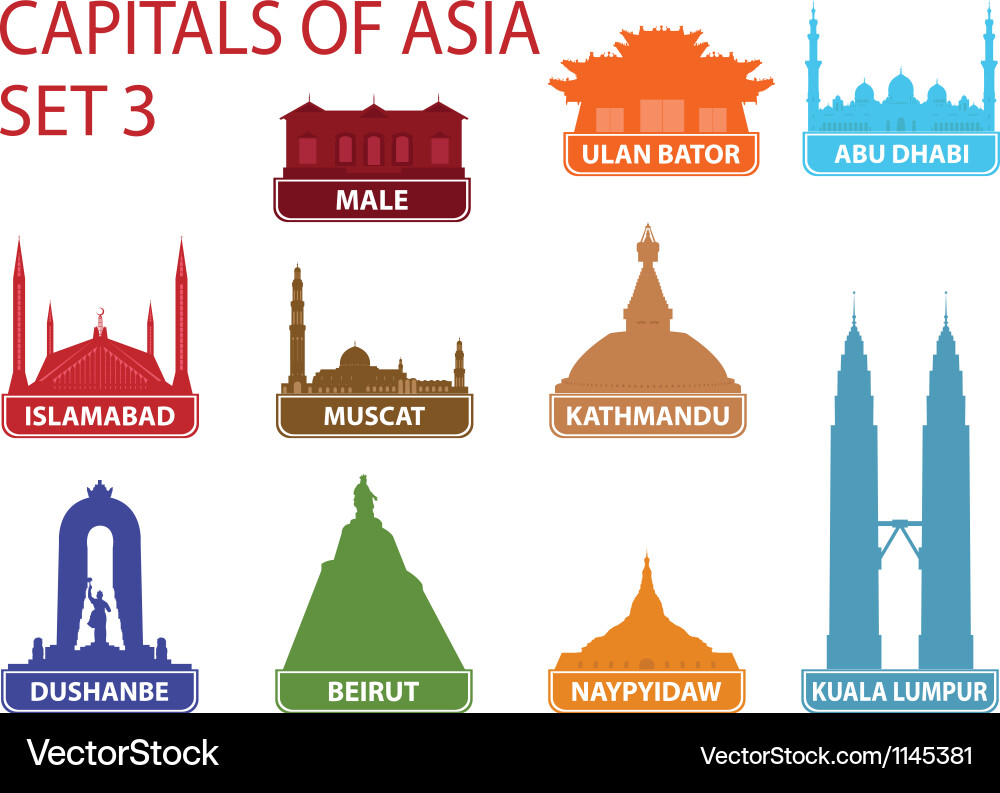 Capitals asia Royalty Free Vector Image - VectorStock