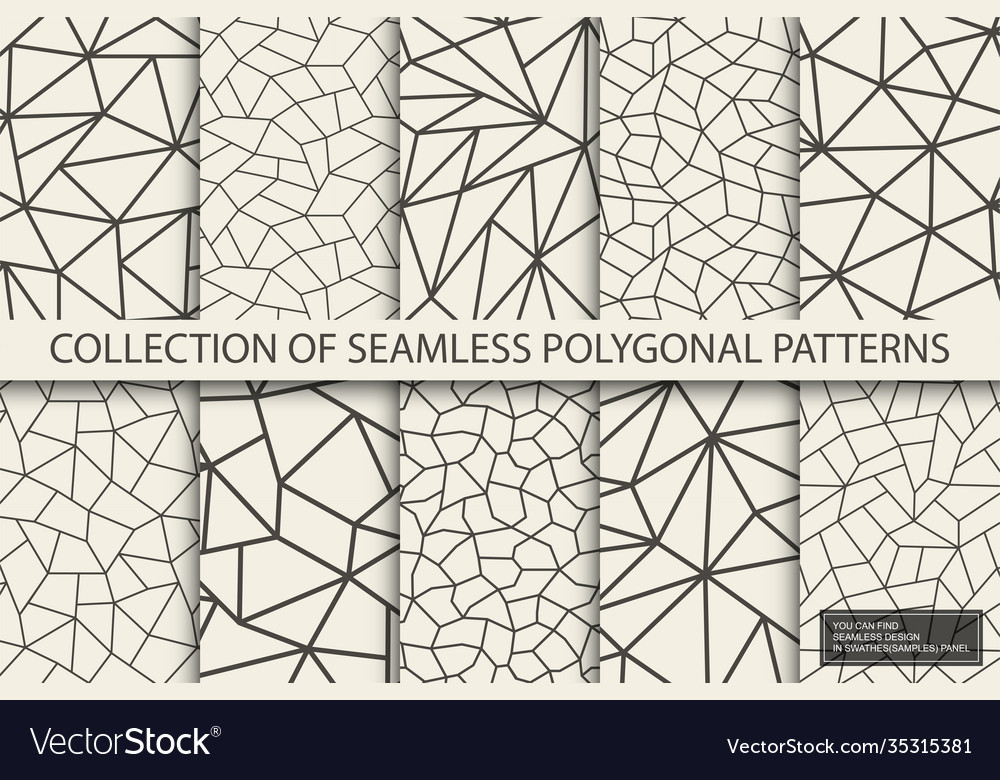 Collection polygonal geometric patterns Royalty Free Vector