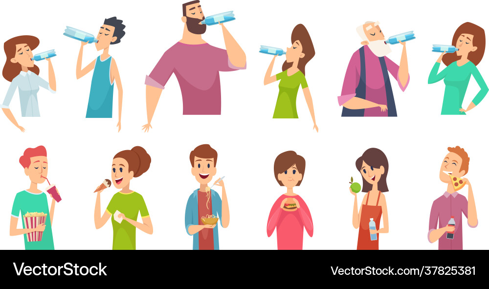 Eating and drinking characters drink water Vector Image