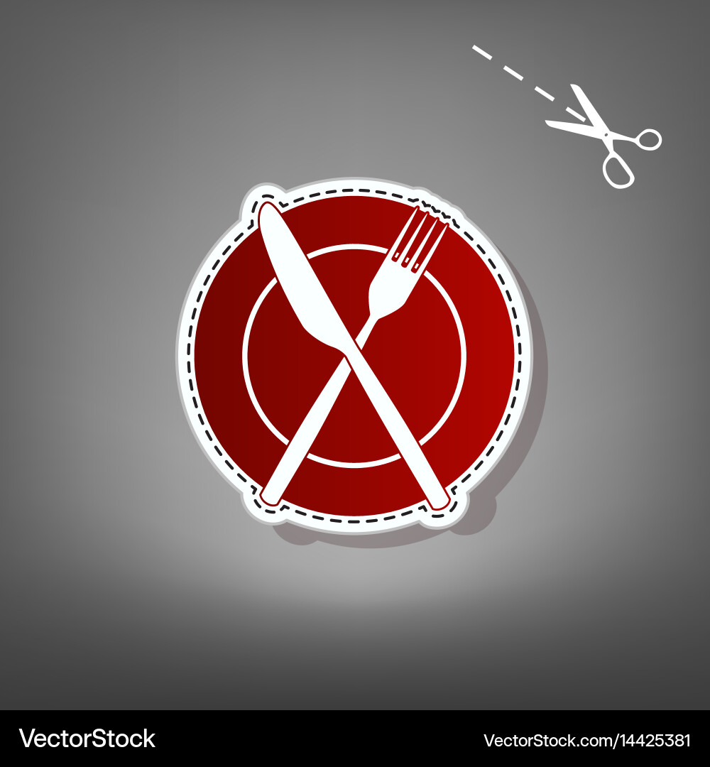 Fork knife and plate sign red icon Royalty Free Vector Image