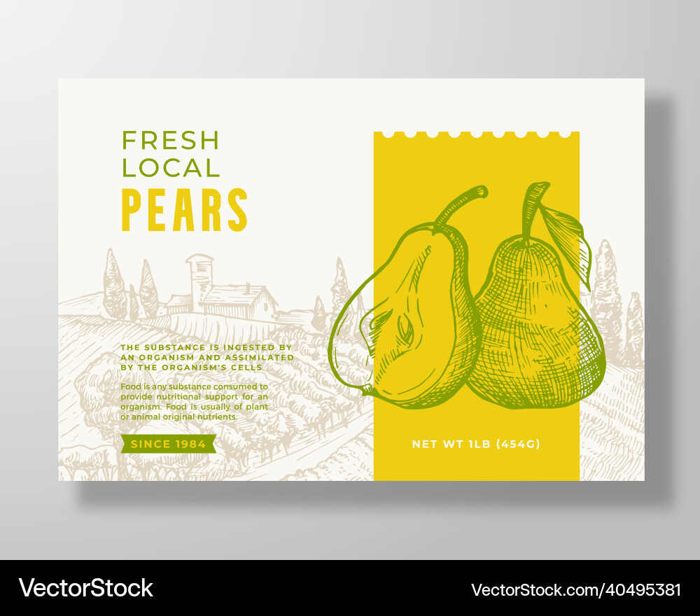 Fresh local pears food label template abstract Vector Image