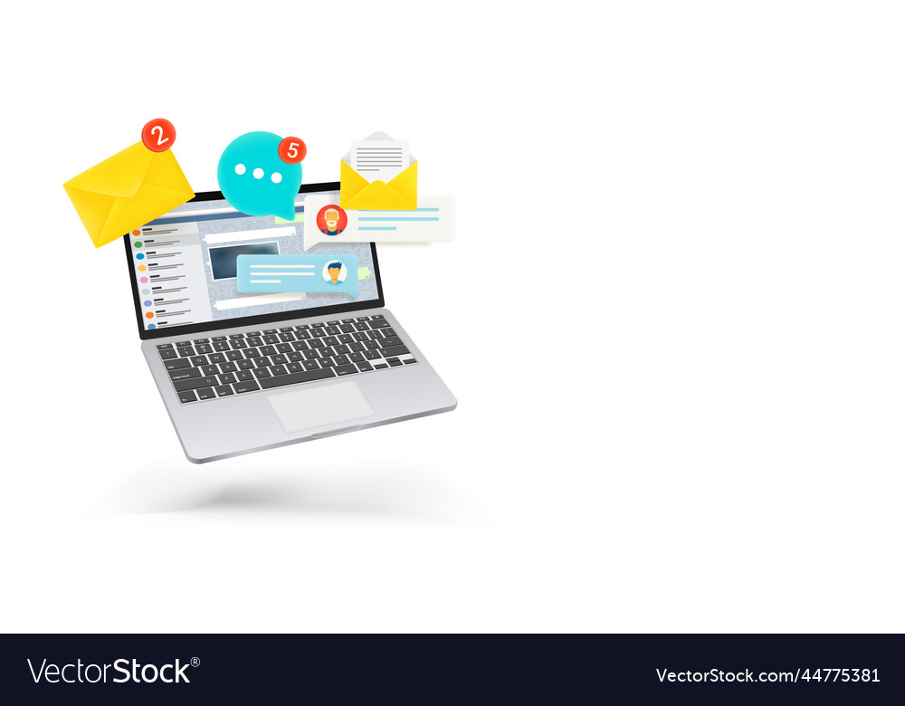Laptop with notifications banner with copy space Vector Image