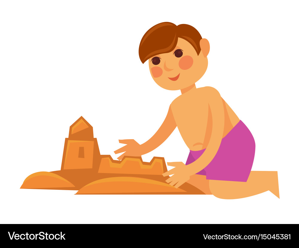 Little boy making sand castle isolated on white Vector Image