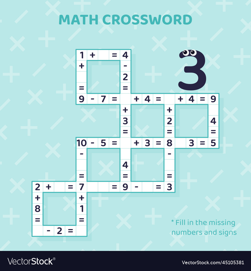 Math Crossword Puzzle For Children Solve Example Vector Image