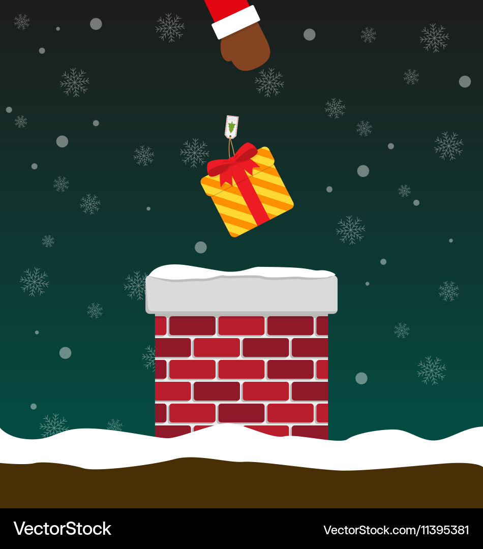 Santa claus put gift box into chimney Royalty Free Vector