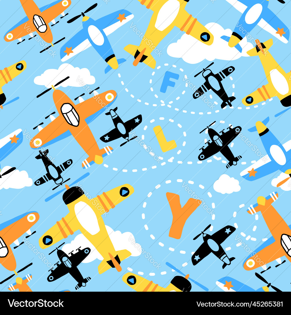 Seamless pattern of airplane cartoon Royalty Free Vector