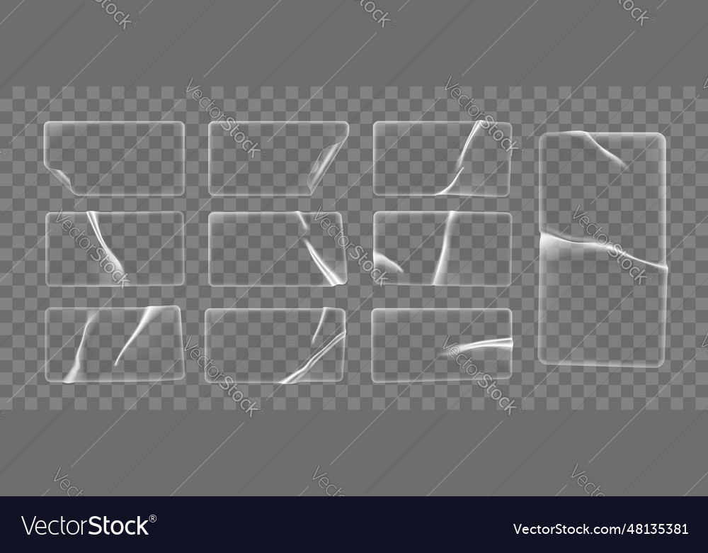Transparent rectangle plastic patch stickers set Vector Image
