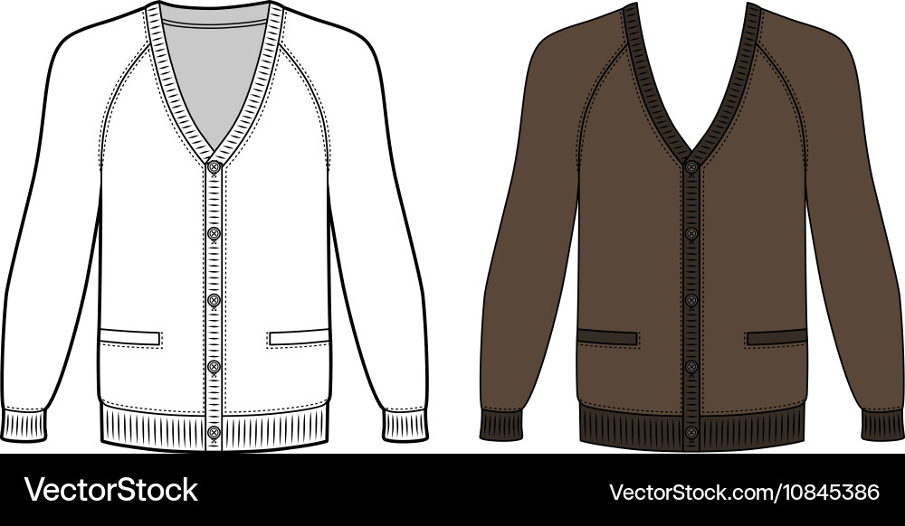 Blank long sleeve raglan cardigan outlined Vector Image