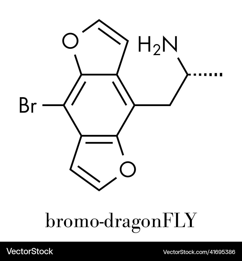 Bromo-dragonfly hallucinogenic drug molecule Vector Image