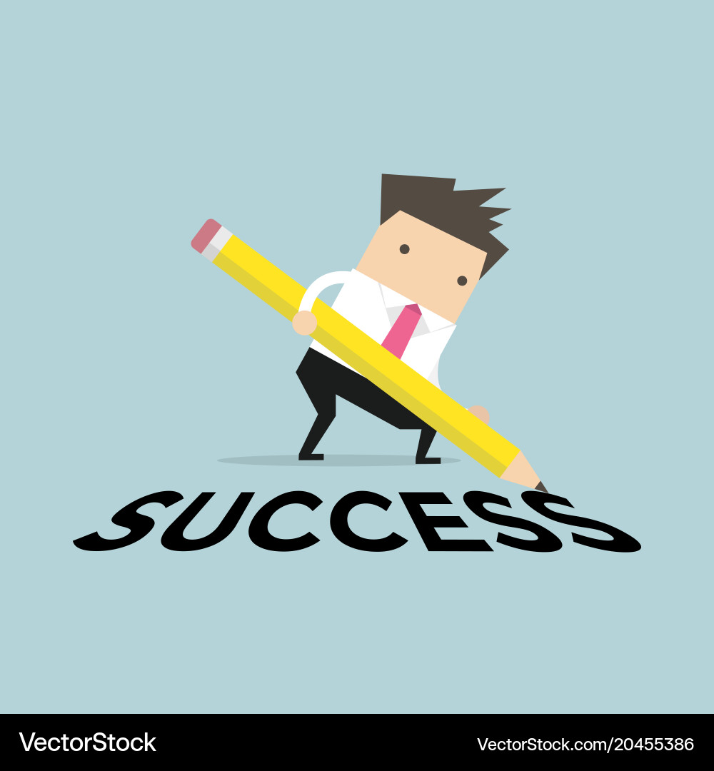 Businessman with pencil writing success Royalty Free Vector