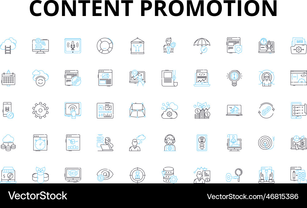 Content promotion linear icons set outreach Vector Image